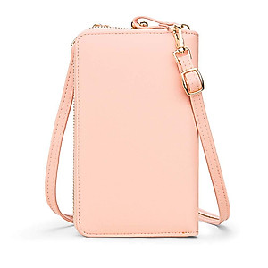 Womens Crossbody Bag Cellphone Shoulder Purse Wallet Clutch Handbag Travel Fashion Leather Phone Case Pocket Holster Messenger Pouch for iPhone 11 pro 8 Plus Xs Max X Xr 7/6 Plus Samsung S10+ (Pink)