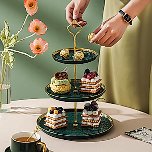 Tosnail Set of 2 Porcelain Cupcake Stand Ceramic Dessert Stand Tiered Serving Trays with Gold Rod, 3 Tiers and 2 Tiers Cake Stand Party Serving Trays Fruit Pastry Holders for Wedding and Party