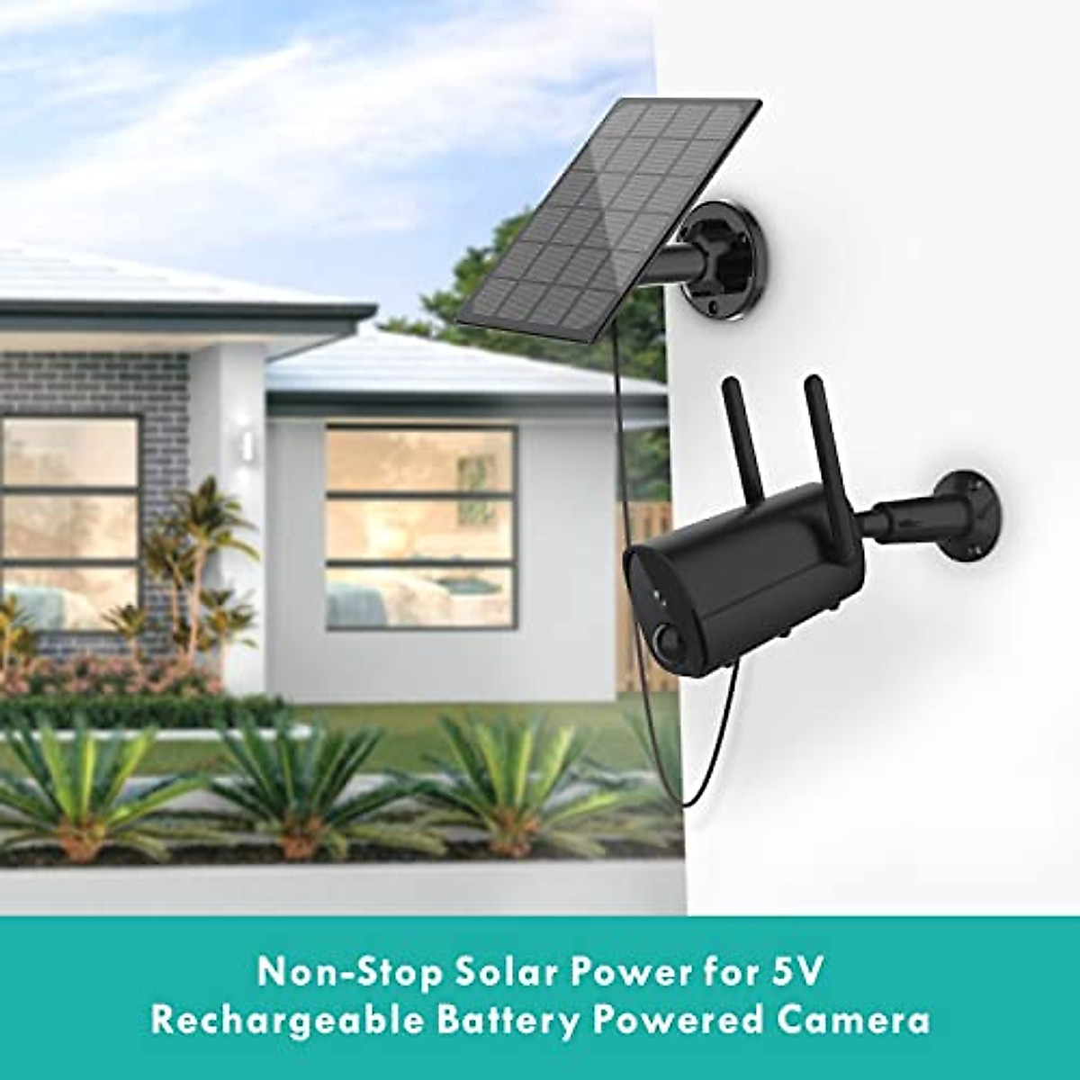 Solar Panel for Wireless Outdoor Security Camera Compatible with DC 5V Rechargeable Battary Powered Surveillance Cam, Continuous Solar Power for Camera(No Camera)