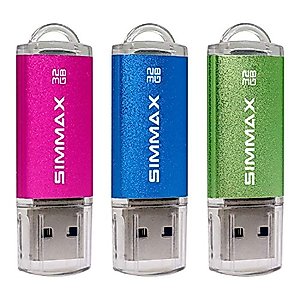 SIMMAX Memory Stick 32GB 3 Pack 32GB USB 2.0 Flash Drives Thumb Drive Pen Drive (32GB Pink Blue Green)