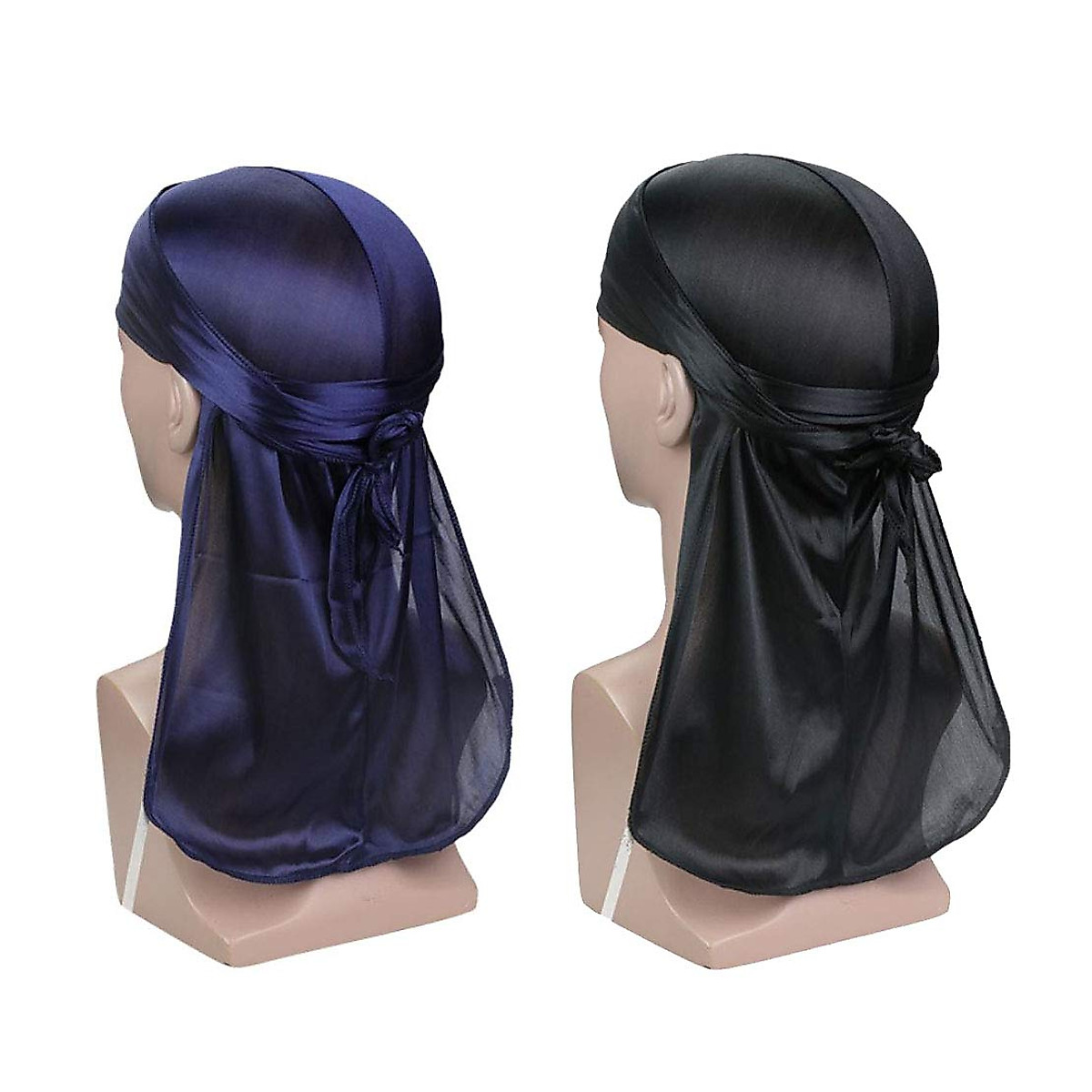 Silky Satin Durags for Men Designer Long Tail Beanies Doo Rags Caps Du-Rags for Women Silk Satin Tie Do Rags Cap for Waves 2 Pack