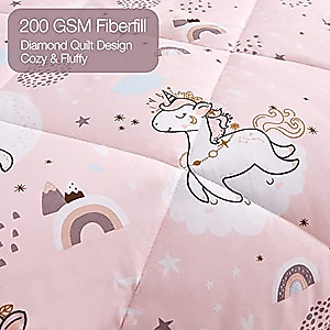 JSD Pink Unicorn Kids Comforter Set for Girls, 2 Pieces Twin Microfiber Comforter with Pillow Sham, Soft Comfortable Machine Washable
