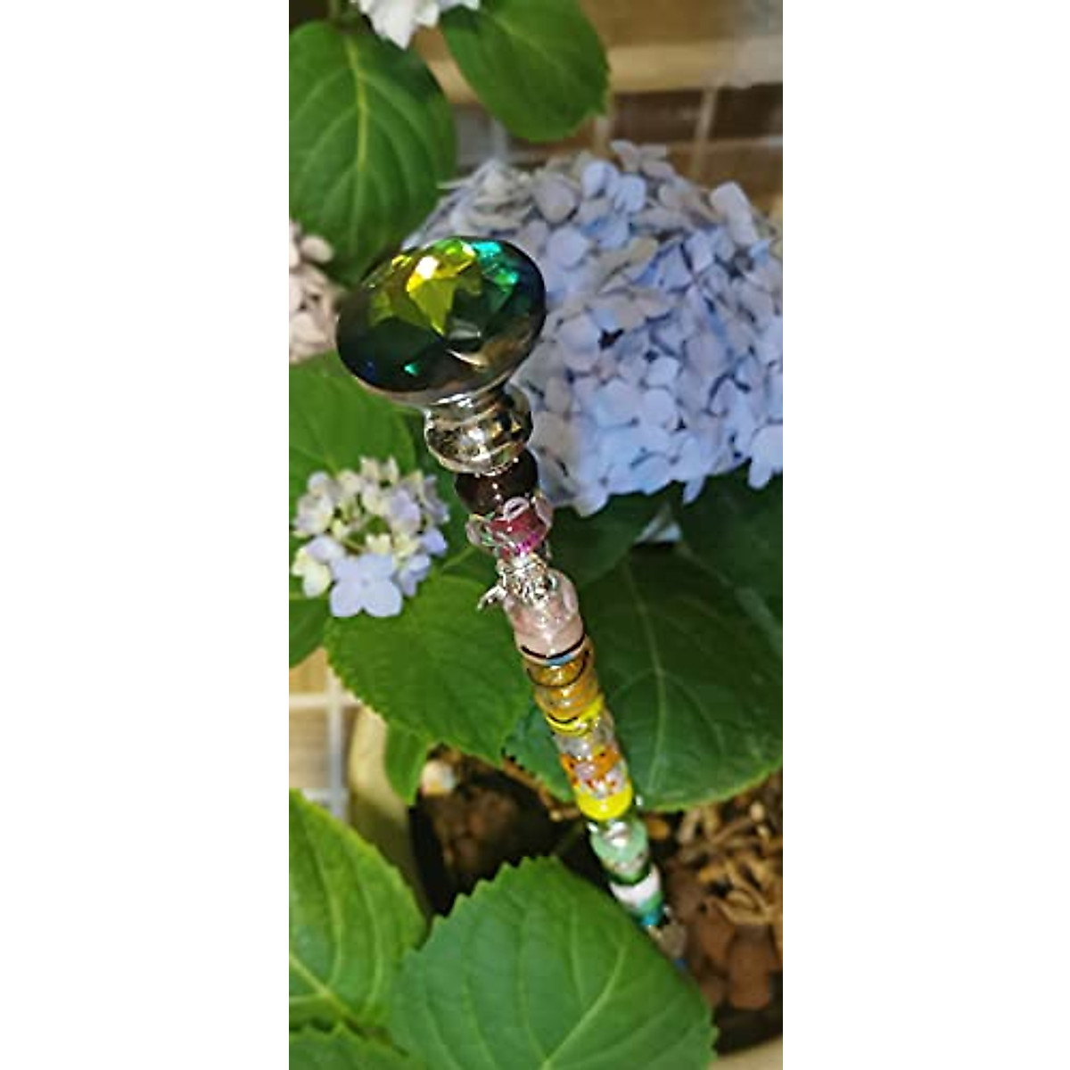 Pack of 9 DIY Fairy Garden Beaded Stakes Wands Kit Stainless Steel Stakes with Diamend Toppers (13 inch, 9 Mixed Diamond top Color)