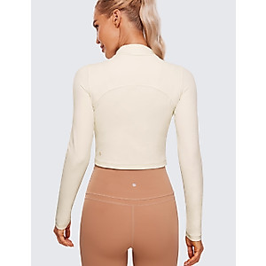 CRZ YOGA Womens Butterluxe Mock Turtleneck Long Sleeves Crop Tops Slim Fit Workout Casual T-Shirt Base Layer Fall Shirts White Apricot Medium