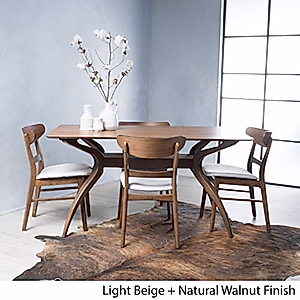 Christopher Knight Home Idalia Curved Leg Rectangular Dining Set, 5-Pcs Set, Natural Walnut / Light Beige