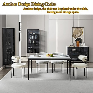 EGGPOD White Modern Dining Chairs Set of 6, Mid-Century Dining Chairs, Kitchen Dining Room Chairs, Upholstered Dining Table Chairs Ergonomically Engineered Curved Backrest with Metal Legs