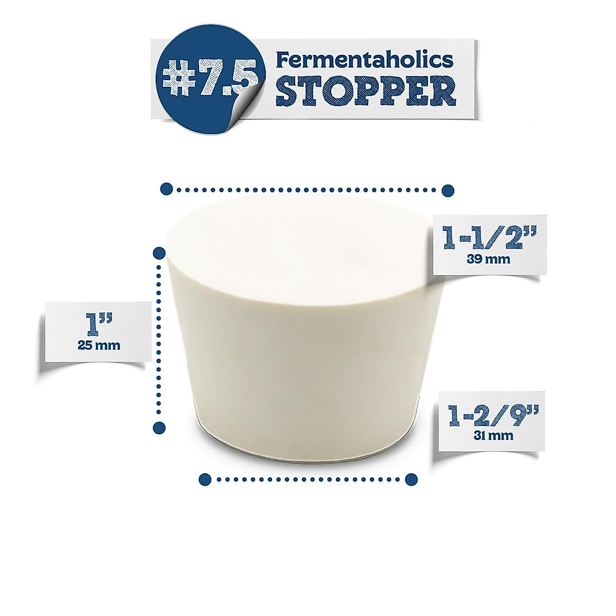 Fermentation Rubber Stoppers Solid Bungs - #7.5 Rubber Stopper - 4 Pack