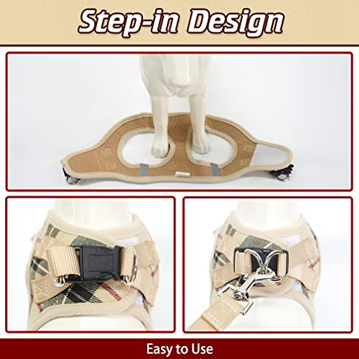 EXPAWLORER Classic Plaid Puppy Harness - Small Dog Collar and Leash - Soft Mesh Padded Adjustable Small Dog Vest Harness No Pull, Reflective Escape Proof for Outdoor Walking