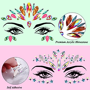 SIQUK 24 Sets Face Jewels Mermaid Face Gems Sticker Face Crystal Rhinestone Face Jewel for Festival Rave Carnival Party