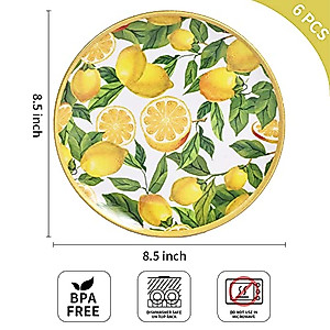 Lechoo Melamine Dinner Plates - 6pcs 8.5inch Dessert Plate For Indoor And Outdoor Use,Break-resistant,Lemon…