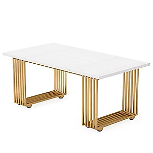 Tribesigns Modern Dining Table for 6-8 People, 70.8 Inches Long White Dining Room Table for Kitchen, Wood Kitchen Table with Gold Metal Legs, Rectangular Dinner Table for Dining Room, Family Gathering