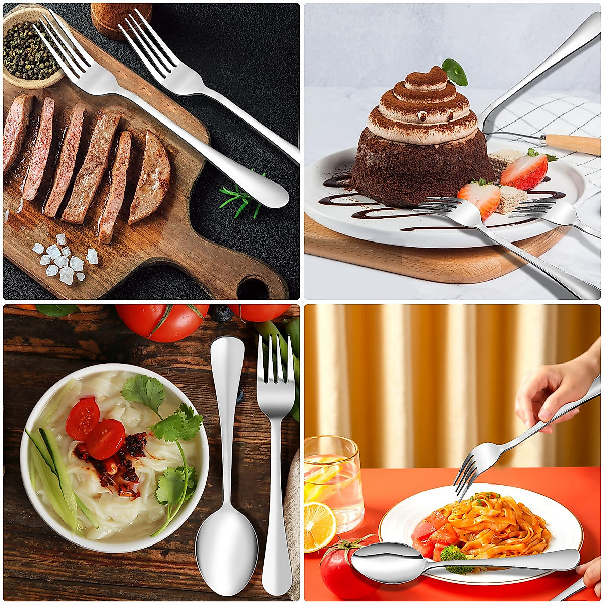 24Pcs Forks and Spoons Silverware Set,Tableware Spoons and Forks Set,Food Grade Stainless Steel Flatware Cutlery Set,Fork and Spoon Set for Home Kitchen Restaurant,Dishwasher Safe,Mirror Polished