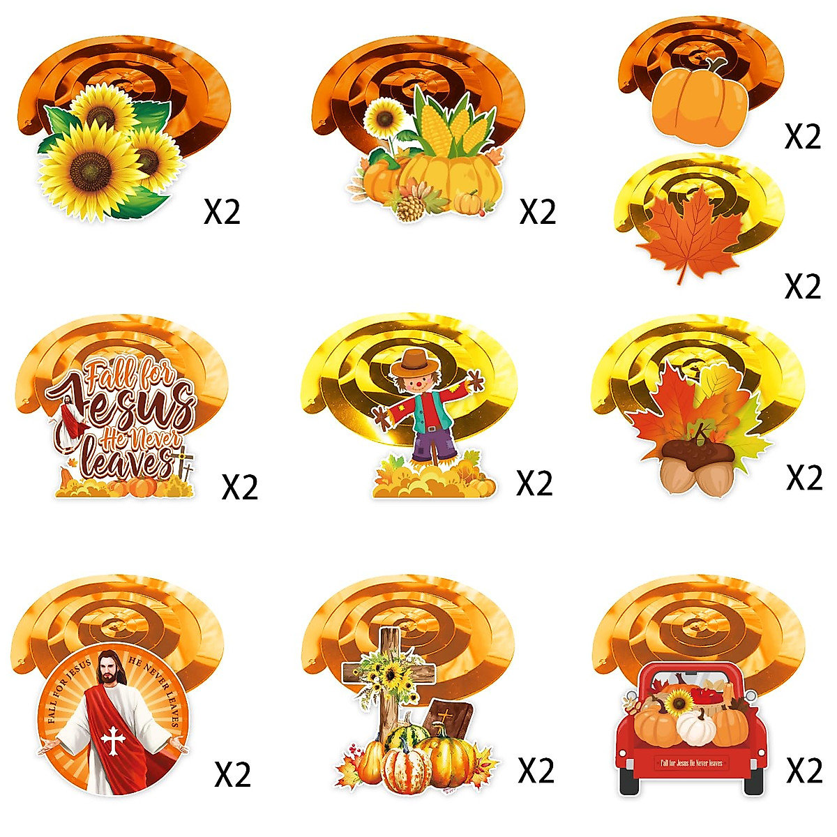 40 Pcs Fall For Jesus He Never Leaves Hanging Decorations, NO-DIY Fall Party Decorations Hanging Swirls, Christian Fall Decorations Whirls Glitter Foil Ceiling Swirls