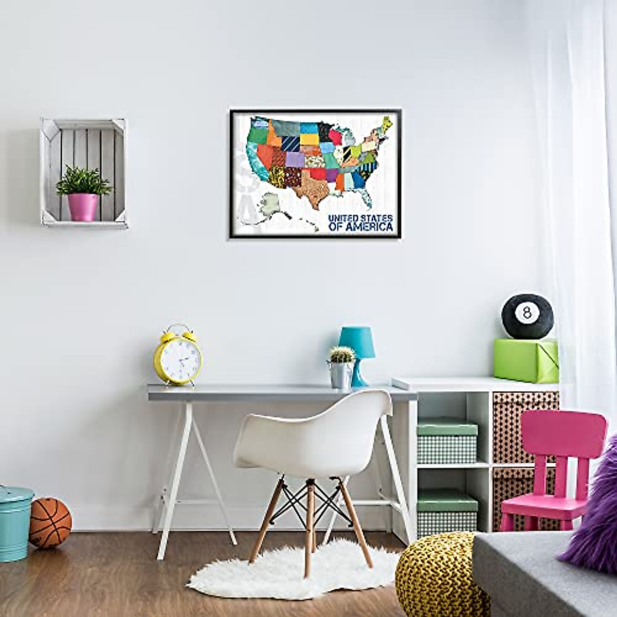 Stupell Industries United States of America Map Quilted Pattern Borders, Designed by Lauren Gibbons Black Framed Wall Art, 24 x 30, Multi-Color