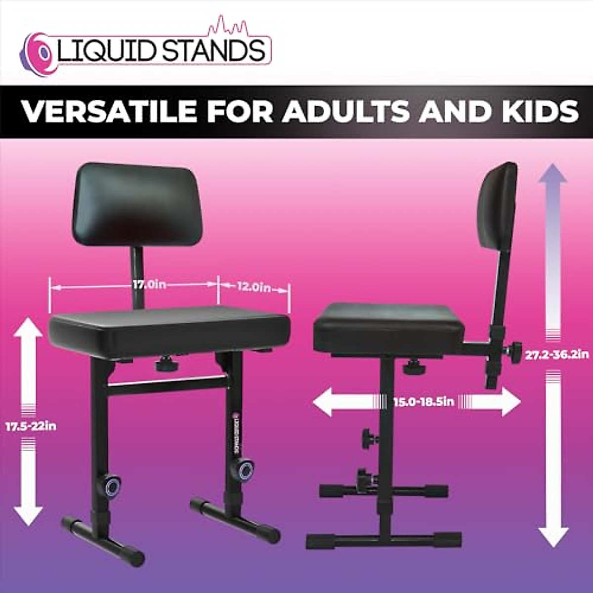 Liquid Stands Piano Bench Adjustable Stool – Music Keyboard Bench with Backrest Seat for Piano Keyboard Stand with Black Padded Cushion for Musicians Piano Stool Chair