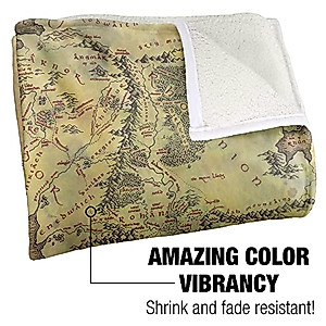 The Lord of The Rings Blanket, 50"x60" Map of Middle Earth Silky Touch Sherpa Back Super Soft Throw Blanket