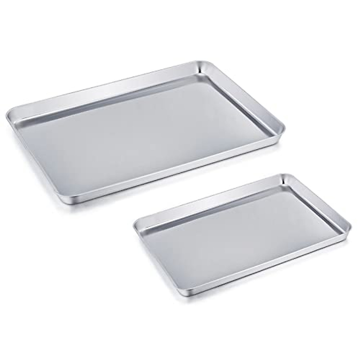 TeamFar Baking Sheet Cookie Sheet Set of 2, Pure Stainless Steel Baking Pan Tray Professional, Non Toxic & Healthy, Mirror Finish & Rust Free, Easy Clean & Dishwasher Safe
