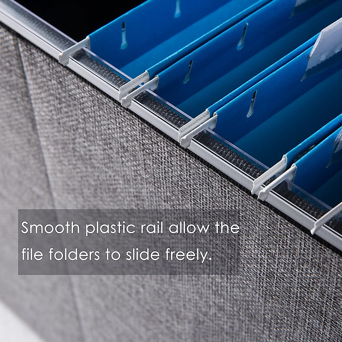 PRANDOM File Organizer Box - Set of 2 Collapsible Decorative Linen Filing Storage Hanging File Folders with Lids Office Cabinet Letter Size (15x12.2x10.75 inch)