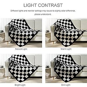 Carriediosa Black Checkered Blanket, Soft Fluffy Plaid Throw Blanket for Sofa Bed Chair, Knitted Farmhouse Luxurious Microfiber Feather Yarn Warm Blankets (Black Check 50" x 60")