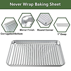 ROTTAY Baking Sheet with Rack Set (2 Pans + 2 Racks), Stainless Steel Cookie Sheet with Cooling Rack, Nonstick Baking Pan, Warp Resistant & Heavy Duty & Rust Free, Size 16 x 12 x 1 Inches