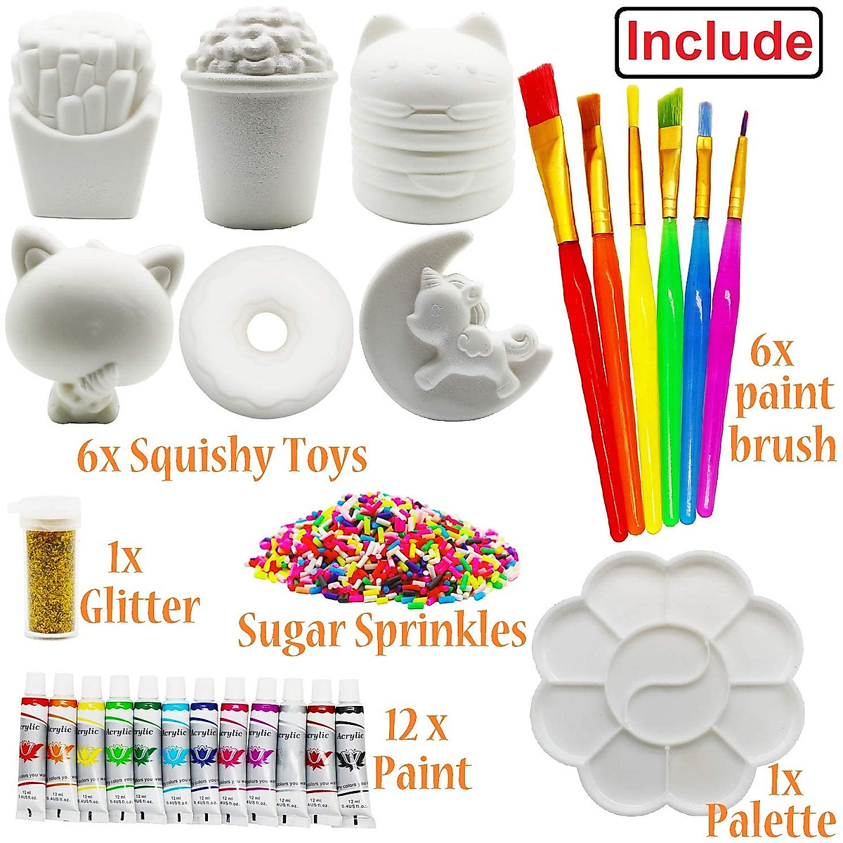 Korilave Squishies DIY Art Crafts Dessert Kits for Girls Gift, Paint Your Own Squishy Toy Jumbo Soft Slow Rising Stress Relief Fidget Toys for Ages 4 5 6 7 8 Kids(27Pcs)