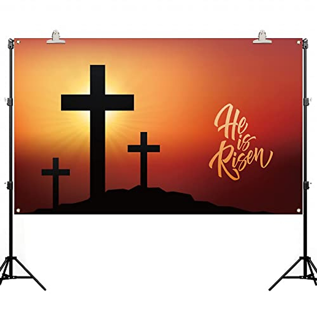 Pudodo He is Risen Backdrop Banner Easter Christian Cross Religious Holiday Party Photography Background Wall Decoration