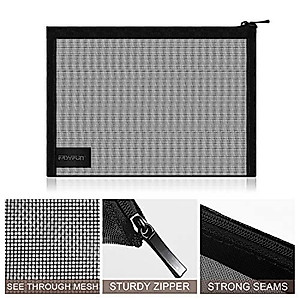 EASYFUN Mesh Pouch, Make up Bag with Zipper Cosmetic Organizer Pouch for Daily or Travel to Keep Small Items, 4 PCS Black