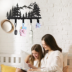 VIVICOMFY Metal Tree Coat Hooks Wall Art Decor-Tree Hangers and Key Holder-Clothes Rack and Backpack Hanger-Forest Theme Hooks Sweet Home Decor for Storage, Living Room, Hallway, Office (Black)