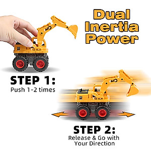 GIOESFUN Construction Toys Truck Excavator Toy for Boys- Push and Go Toy Cars 360 Degree Rotation Sandbox Toy Vehicles for 3 4 5 Year Old Boys