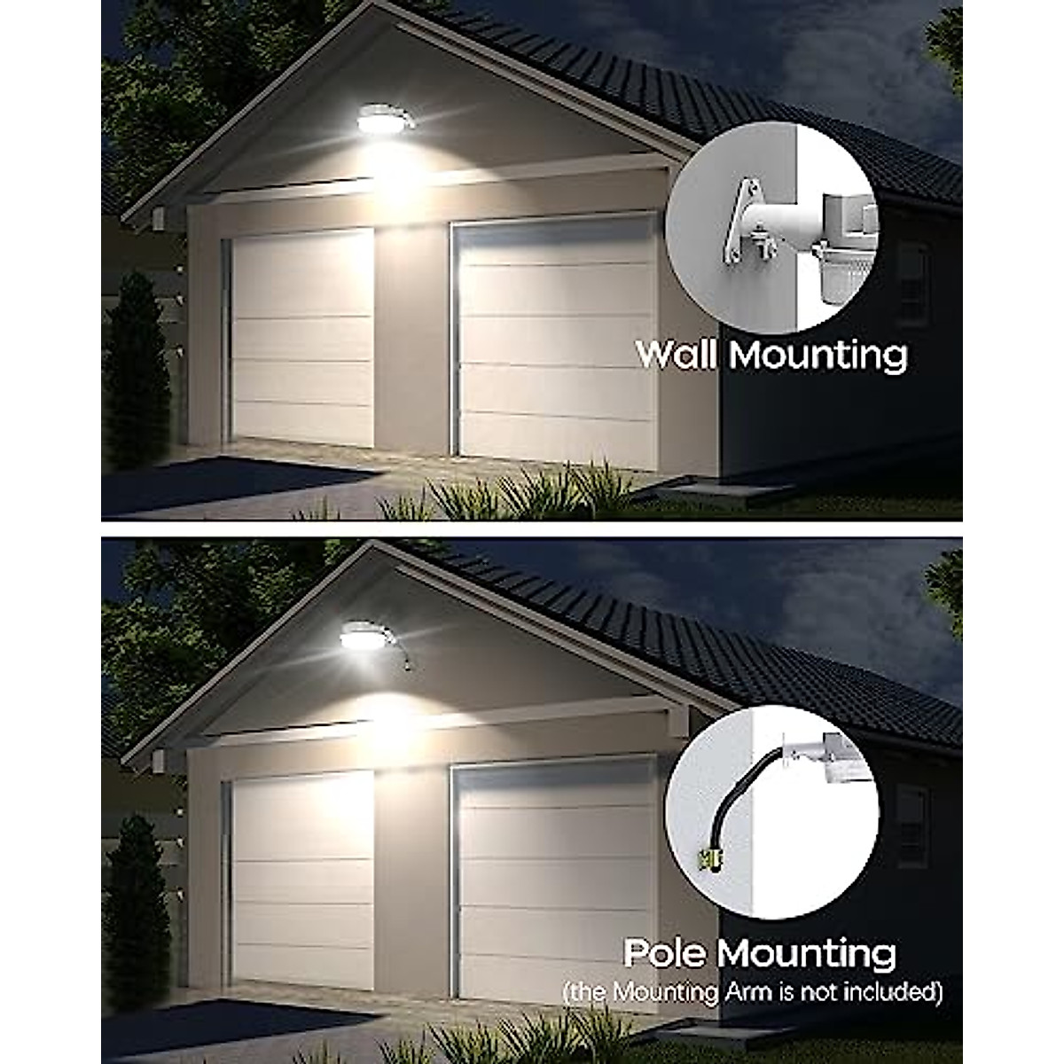 CINOTON 42W LED Barn Light Dusk to Dawn Outdoor Lighting and 150W/100W/75W LED Flood Light D2D 5000K Slipfitter Mount