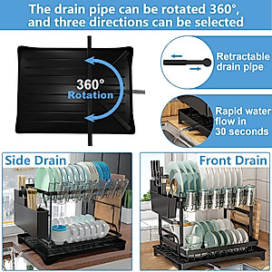 THEYFIRST Dish Drying Rack,Drying Rack for Kitchen Counter,Multi-Function Dish Racks for Kitchen Counter with Utensil Holder,Cutting Board Holder, Knife Rack,Cup Holder (Black-16.53*11.41*10.23'')