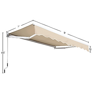 Yaheetech 8 × 7 Ft Manual Retractable Patio Awning, Sun Shade Awning with Manual Crank Handle, Window Door Shelter Awning with Aluminum Frame for Patio/Balcony/Yard, 280g/m² Polyester, Beige
