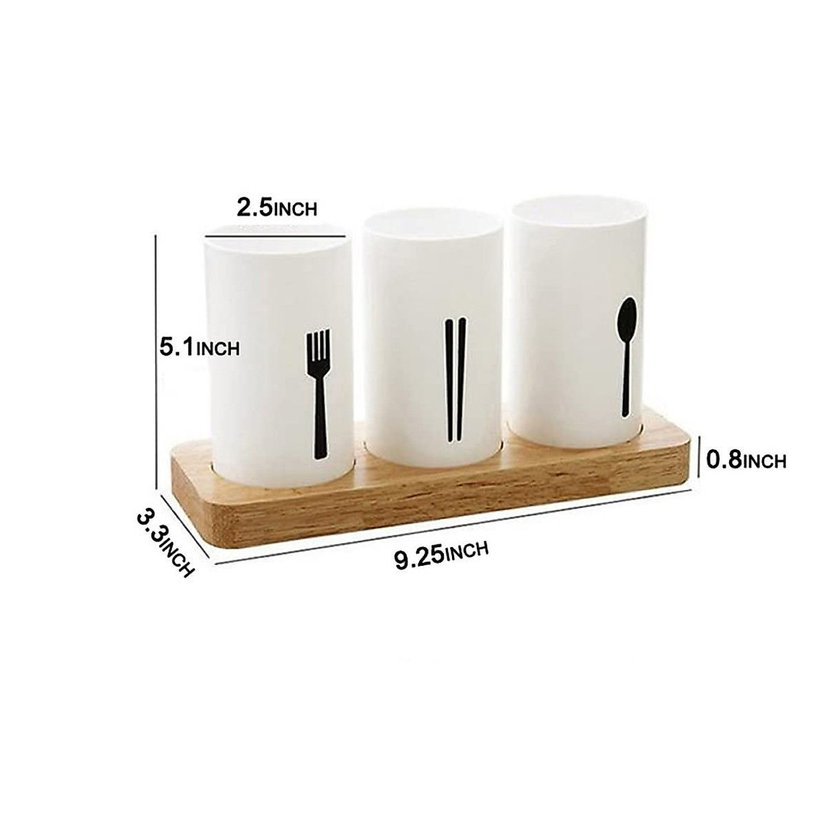 ROWOZOUY Kitchen Utensil Holder Drain Tableware Utensil Caddy Flatware Organizer with Wood Base
