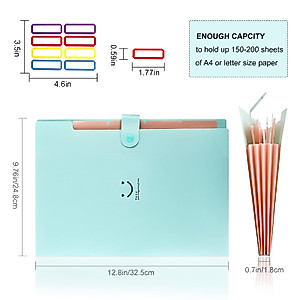 EOOUT 8pcs Expanding File Folder, 5 Pockets Accordion Folder File Organizer A4 Letter Size with 64 Labels, for School and Office