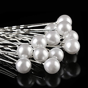 KINGMAS 50 Pack Wedding Pearl Hair Pins, Bridal Hair Pins U Shape Hair Accessories Barrette for Bride Bridesmaid Women Girls (White)