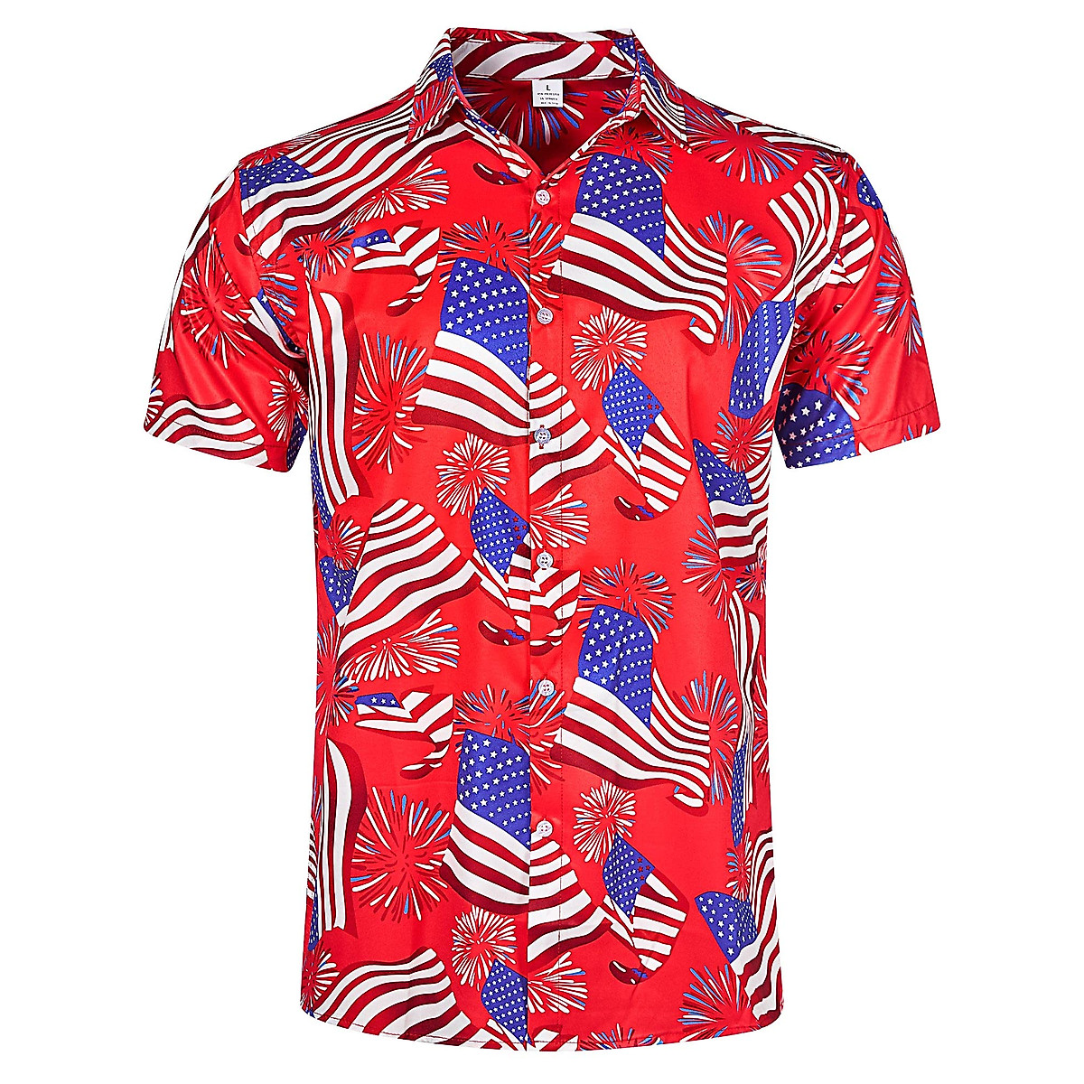 Fanient Button Down Shirt for Mens USA Flag Hawaiian Shirt Summer Beach Aloha Shirts Casual Novelty Slim Fit Patriotic Button Up Shirt M