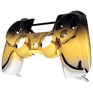 eXtremeRate Tri-Color Gradient Replacement Faceplate Cover, Chrome Black Gold Silver Front Housing Shell Case Compatible with ps4 Controller CUH-ZCT2 JDM-040/050/055 - Controller NOT Included