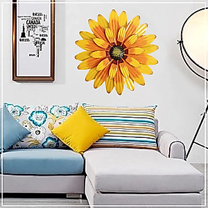 Kunjocy Metal Flower Wall Art Decor Retro Iron Sunflower Sculpture Garden Hanging Decoration for Home Yard Indoor Outdoor (Yellow)