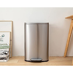 13 Gallon/50 L Garbage Can Kitchen Trash Can with Lid for Office Bedroom Bathroom Step Trash Bin Fingerprint-Proof Brushed Stainless Steel 13 Gallon / 50 Liter