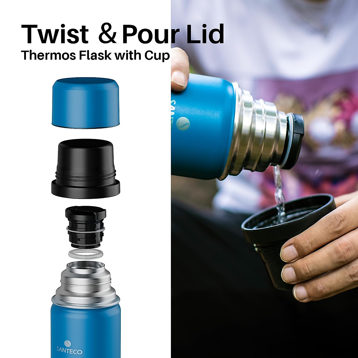 Classic Vacuum Insulated Wide Mouth Flask Bottle, BPA-Free 18/8 Stainless Steel Insulated Beverage Bottle for Cold & Hot Thermos, Keeps Liquid Hot 12hrs or Cold for Up to 24 Hours