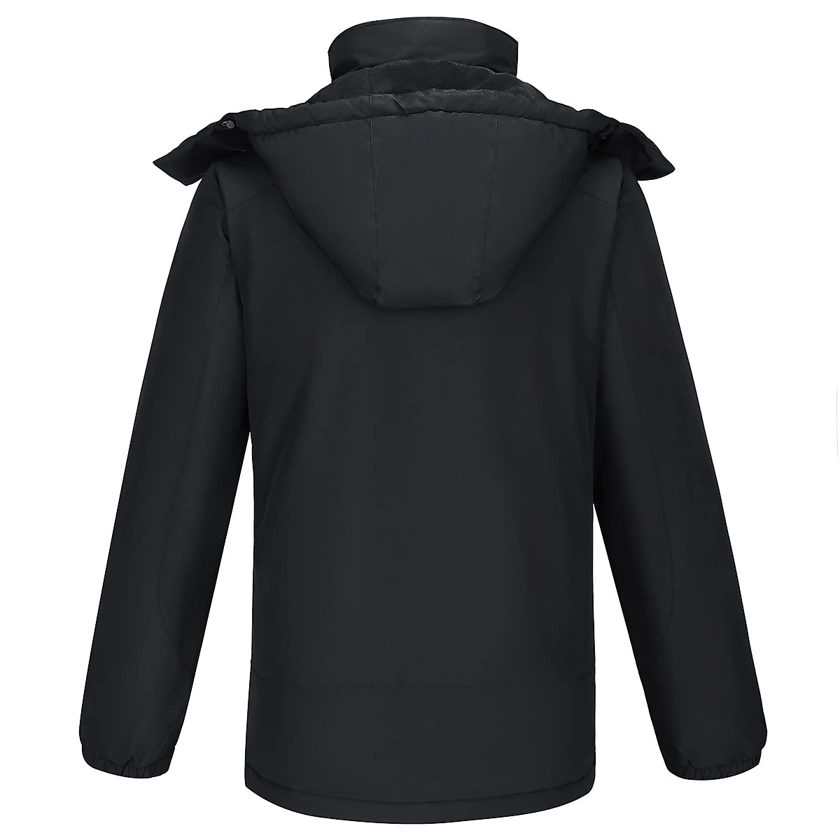 CAMEL CROWN Men's Winter Coats Mountain Waterproof Ski Jacket Warm Fleece Jacket with Detachable Hood Windproof Rain Jacket Black 2XL