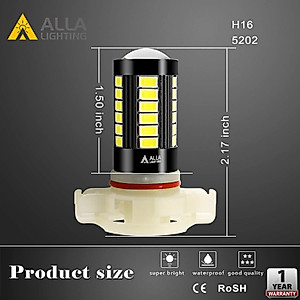 Alla Lighting 5201 DRL PS19W 5202 LED Fog Lights Bulbs 9009 PS24W FF 12085 C1, 6000K Xenon White 2800lm Xtreme Super Bright 5730 33-SMD 12V Daytime Running Lights Lamps Replacement