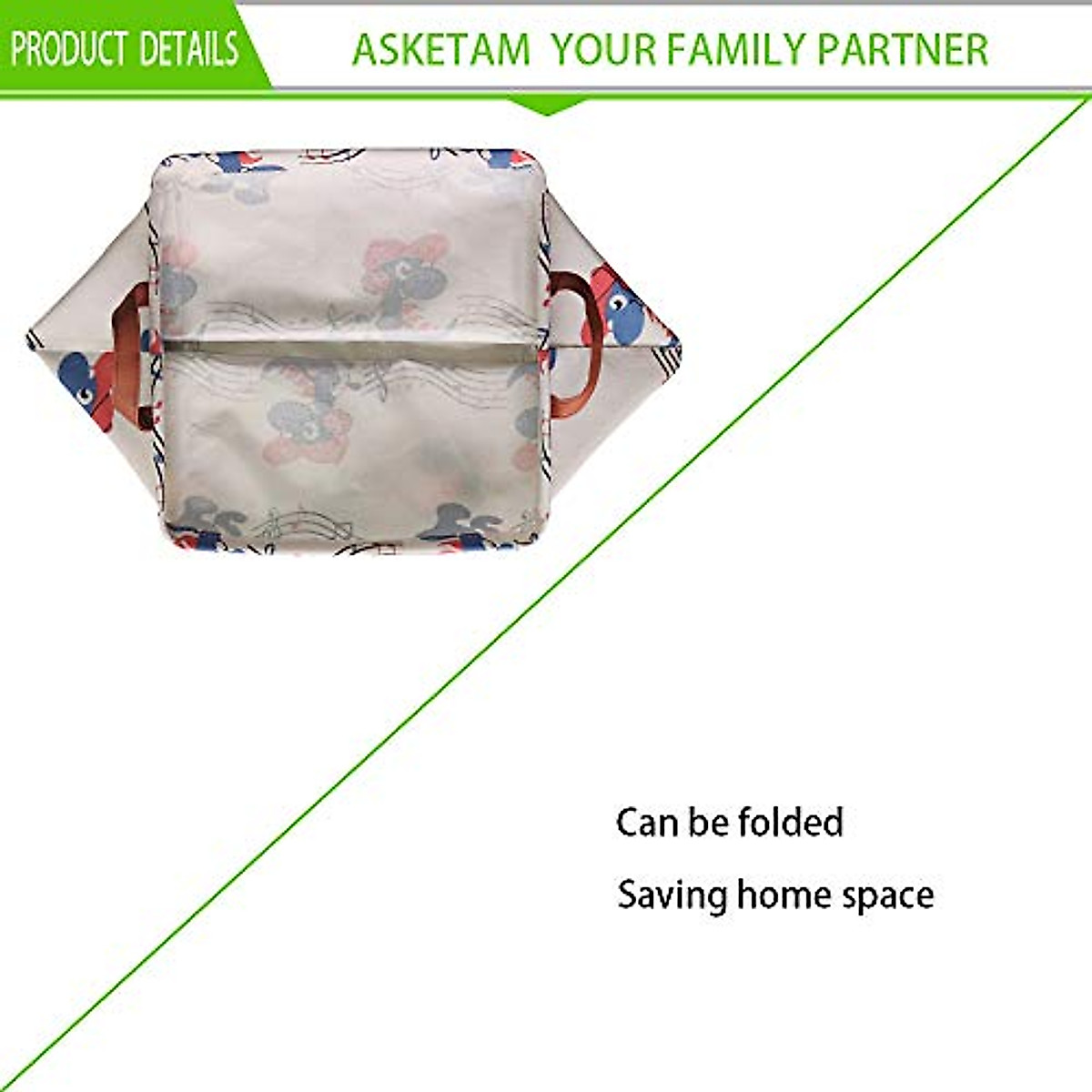 ASKETAM Square Canvas Collapsible Fabric Baby Toy Box Storage Bin Bedroom Decor Closet Kids Laundry Baskets Toy Organizer,Shelf Basket Nursery Storage,Gift Baskets(Music Dinosaur)