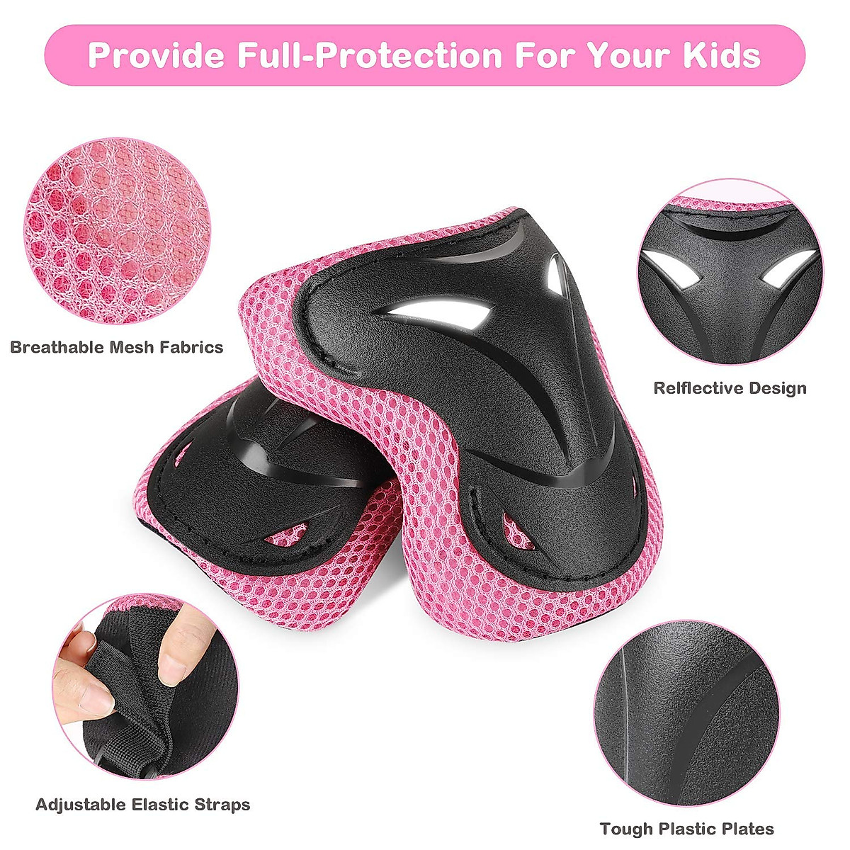 WayEee Kids Bike Helmet Knee Elbow Pads Wrist Guards Set for 4~10yrs Boys Girls Child, Adjustable Protective Gear Set for Sports Skateboarding Cycling Scooter Roller Skating Longboard Rollerblade