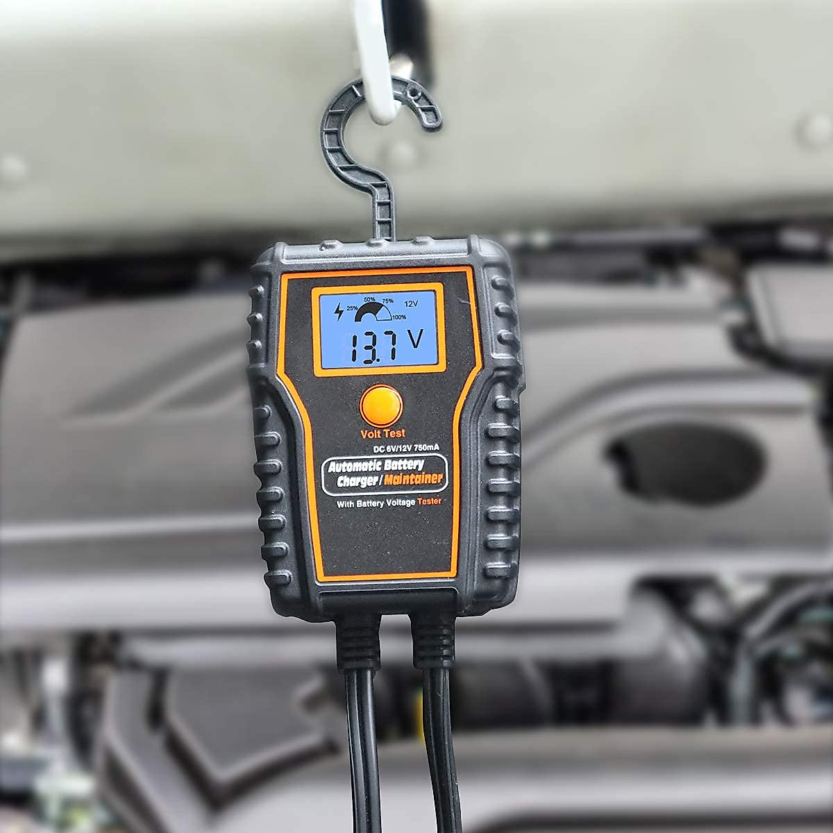 Automotic Battery Trickle Charger Maintainer 12 Volt 750mA Battery Float Charger Maintainer with LCD Float Charging for Motorcycle ATV Lawn Mower Car Boat