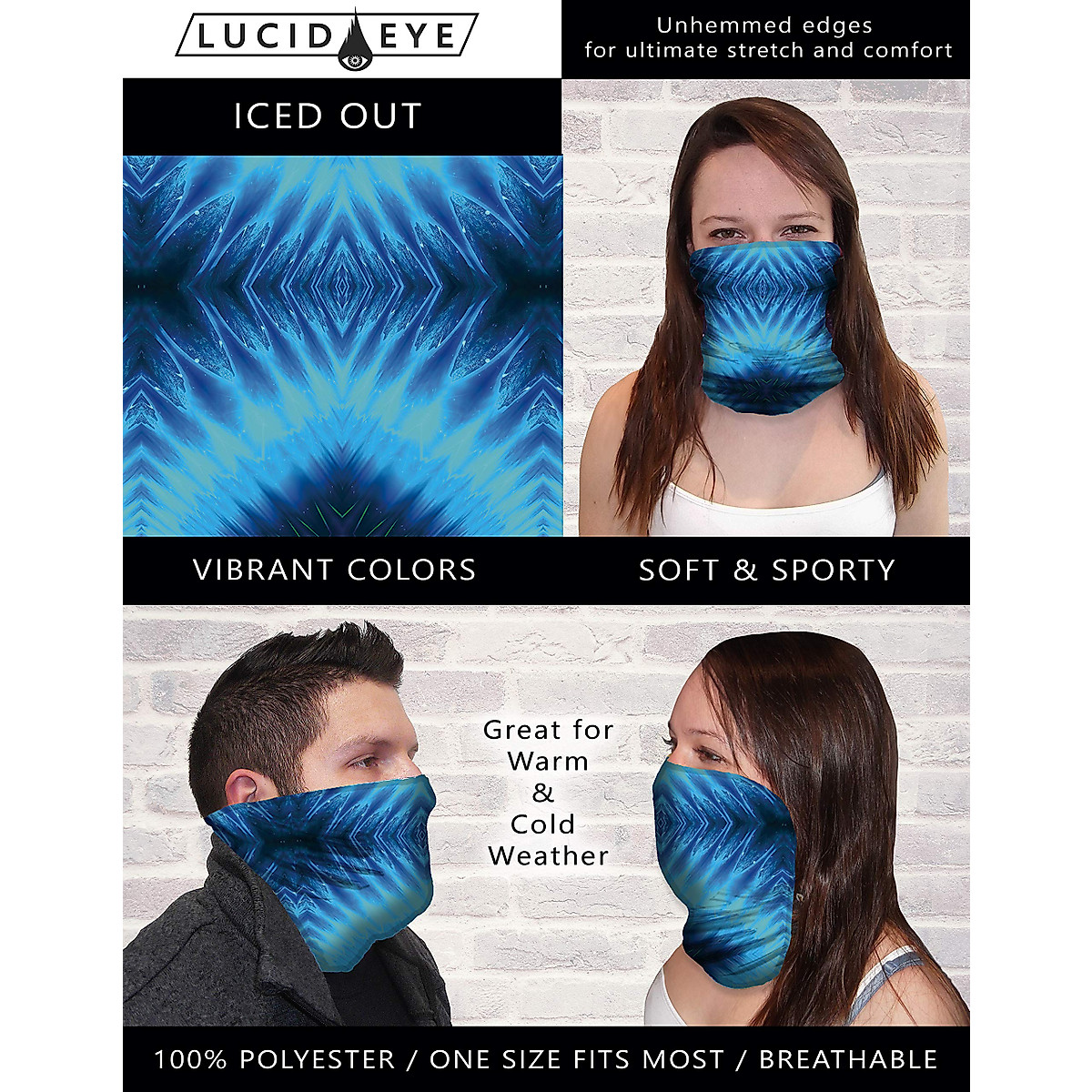 Lucid Eye Neck Gaiter Multipack 3PCS, Trippy Blue Series, Stretchy Tube Scarf