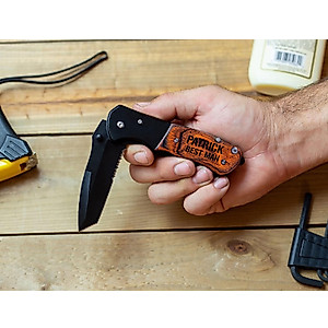 Personalized Pocket Knife For Men, Automatic Spring Assisted Tactical Switchblade Folding Knives With Belt Clip, Sharp Blades, Rosewood Custom Laser Engraved Gifts for Him, 1 Pc, EngraveMyMemories