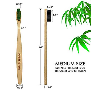 Virgin Forest Bamboo Toothbrush, Biodegradable Toothbrush, Eco Friendly Natural Wooden Toothbrushes, Vegan Organic Bamboo Charcoal Tooth Brush for Sensitive Gums Medium Bristle Set of 8 Color