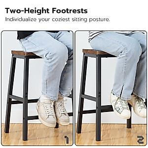 HOOBRO Bar Stools, Set of 2 Bar Chairs, 23.6 Inch Saddle Stools, Kitchen Counter Stools with Footrests, Industrial Stools for Dining Room, Kitchen, Counter, Bar, Rustic Brown and Black BF02MD01