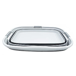 SAMMART 44L Collapsible Plastic Laundry Basket - Foldable Pop Up Storage Container / Organizer - Portable Washing Tub - Space Saving Hamper / Basket, Water Capacity: 35L (1, Grey), Size: 25.4 x 17.3 x 10.2 inches